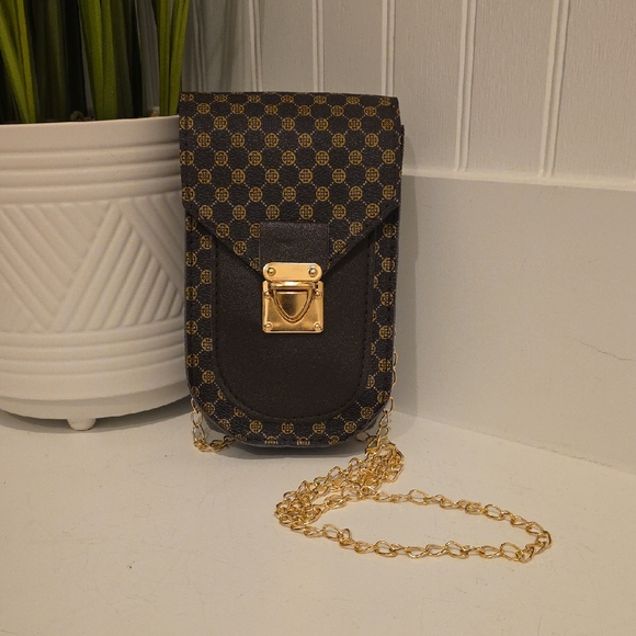 Bags | Brown And Gold Patterned Crossbody Bag | Poshmark